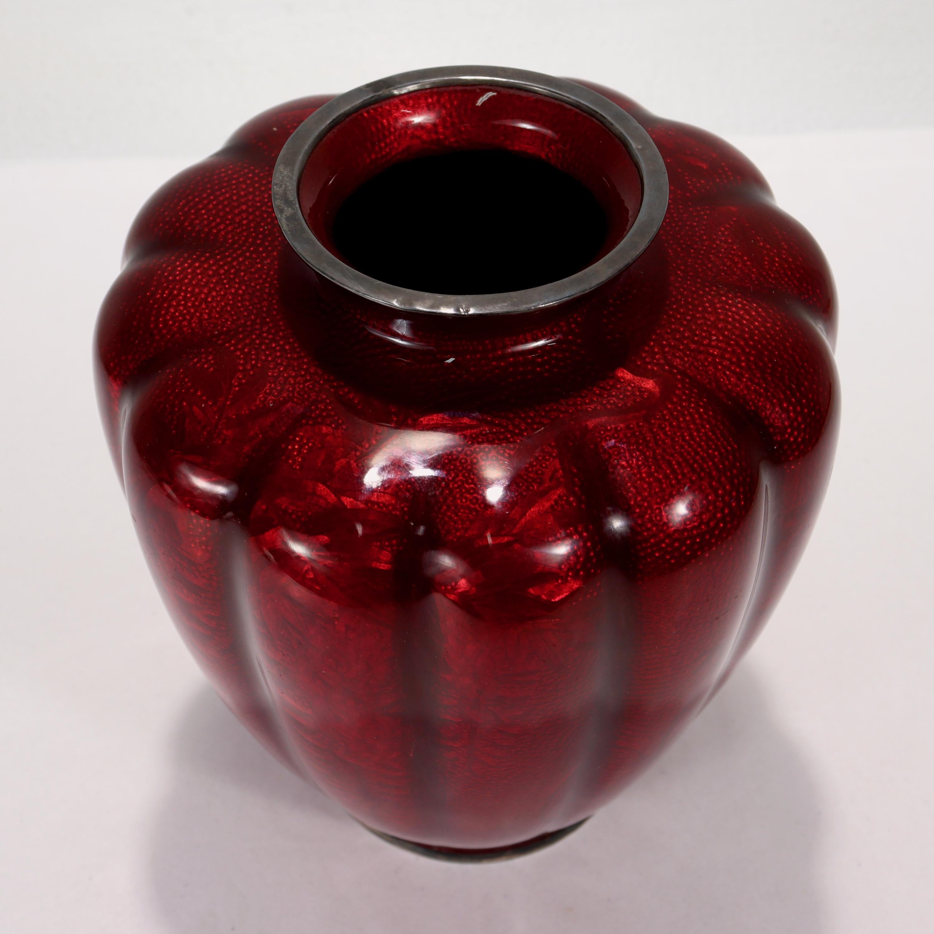Old or Antique Japanese Pidgeon Blood Red Ginbari Cloisonne Melon Form ...