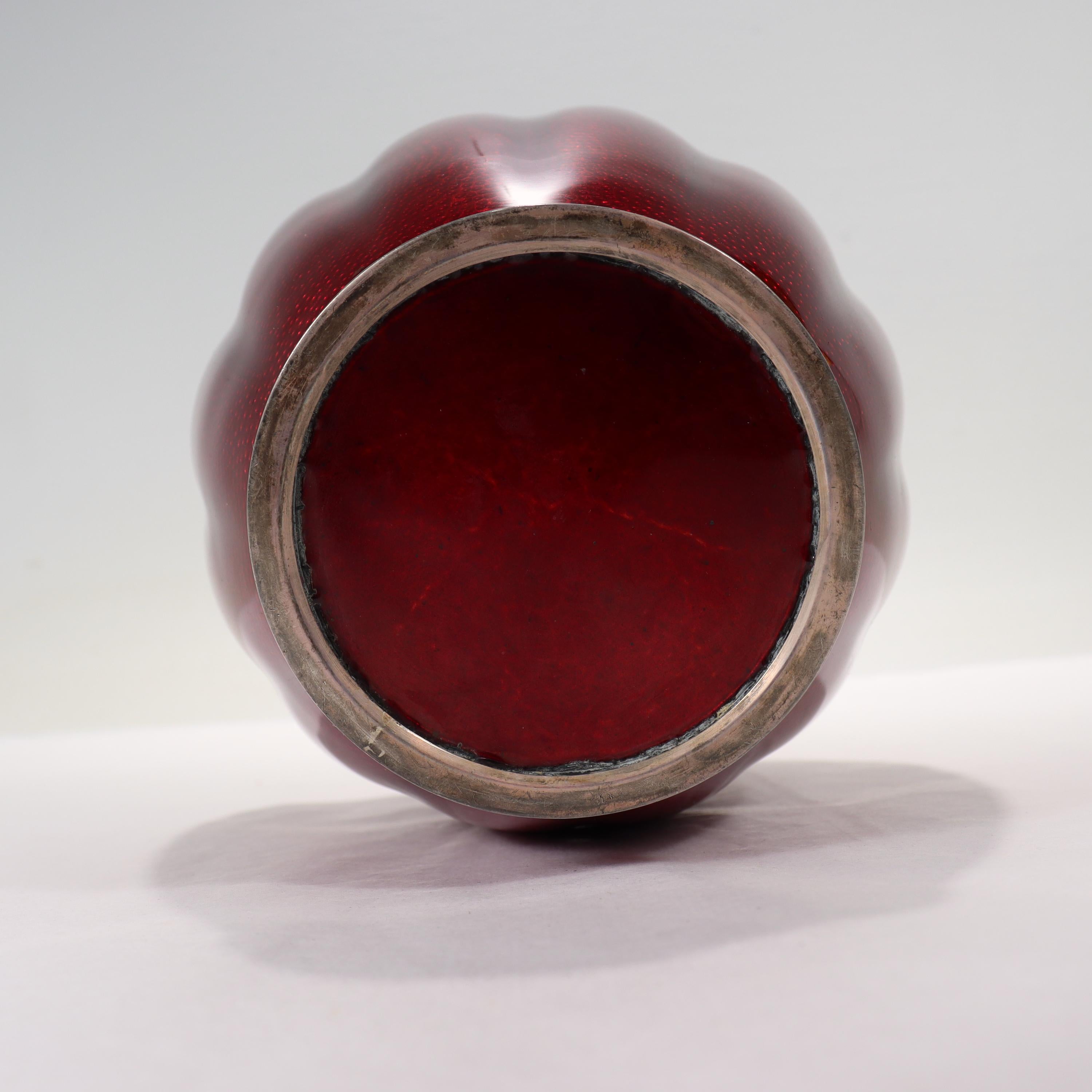 Old or Antique Japanese Pidgeon Blood Red Ginbari Cloisonne Melon Form ...
