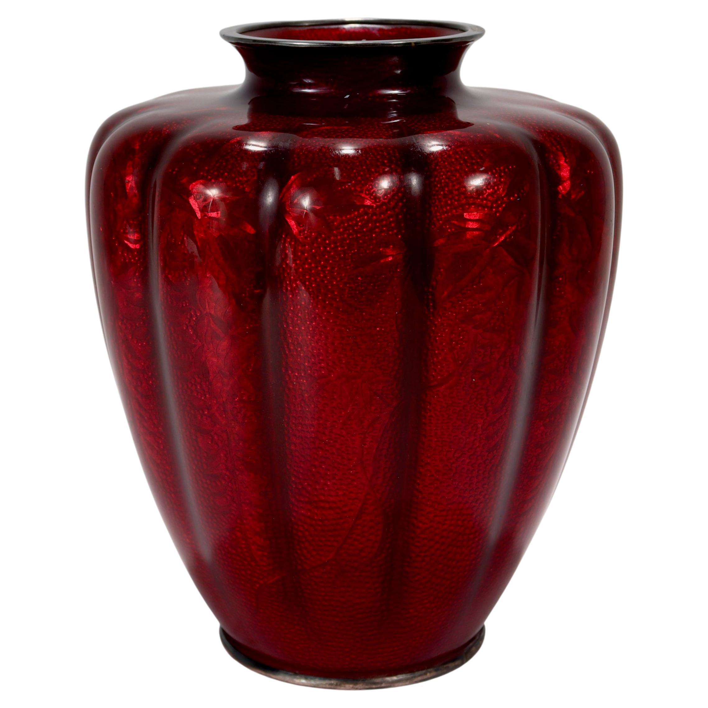 Old or Antique Japanese Pidgeon Blood Red Ginbari Cloisonne Melon Form ...