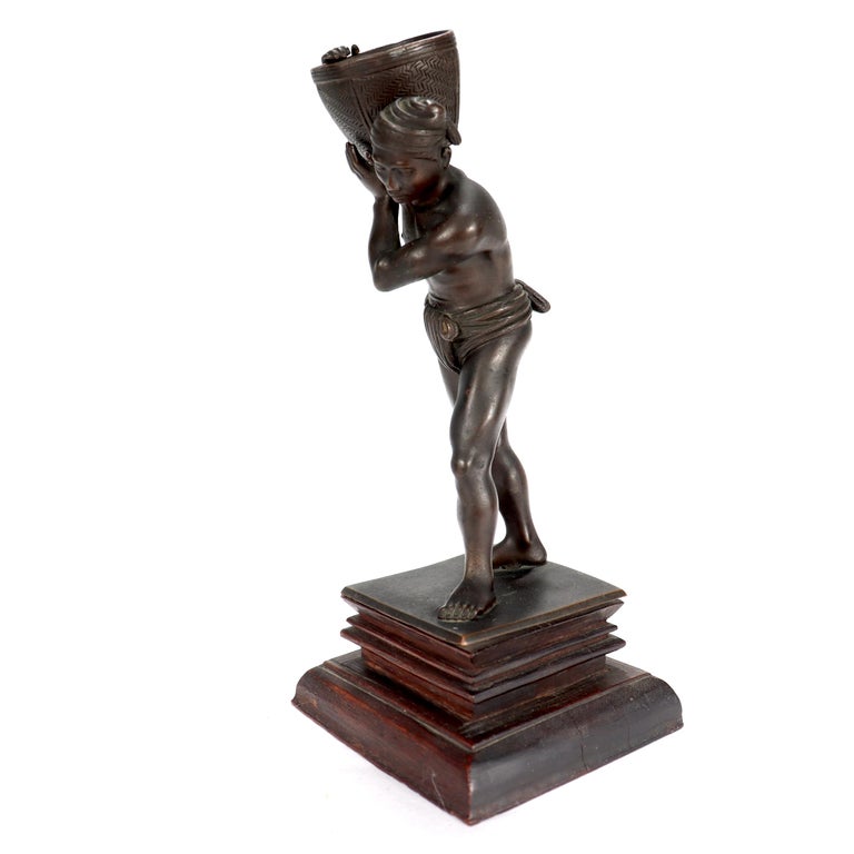 Old or Antique Pegu Burmese Bronze Statue of Man Carrying Basket on ...