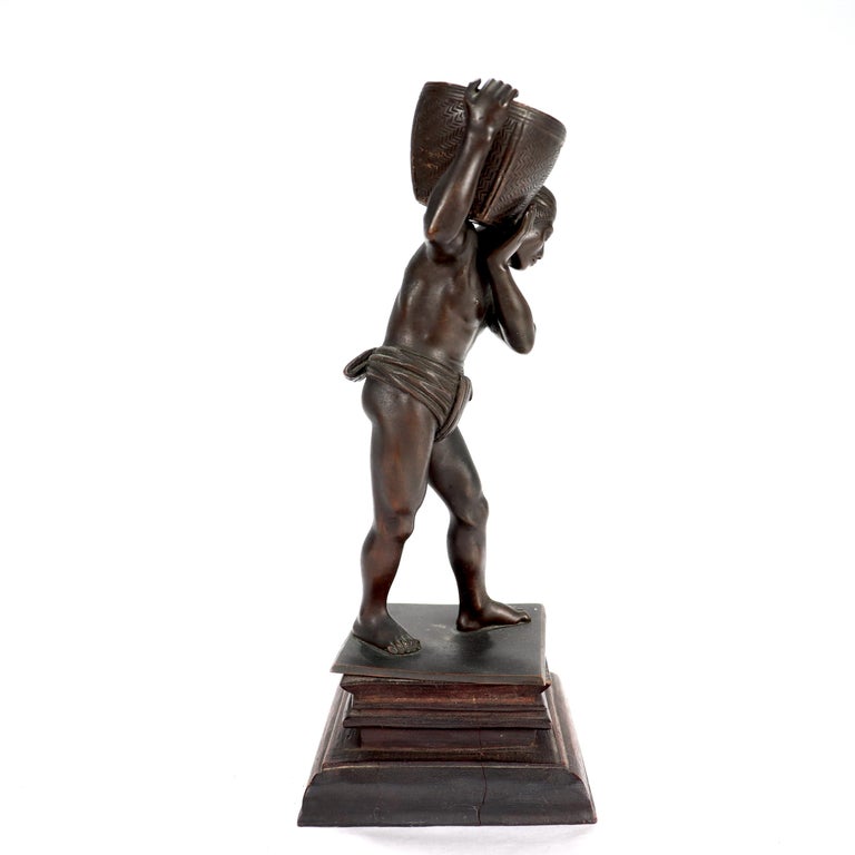 Old or Antique Pegu Burmese Bronze Statue of Man Carrying Basket on ...
