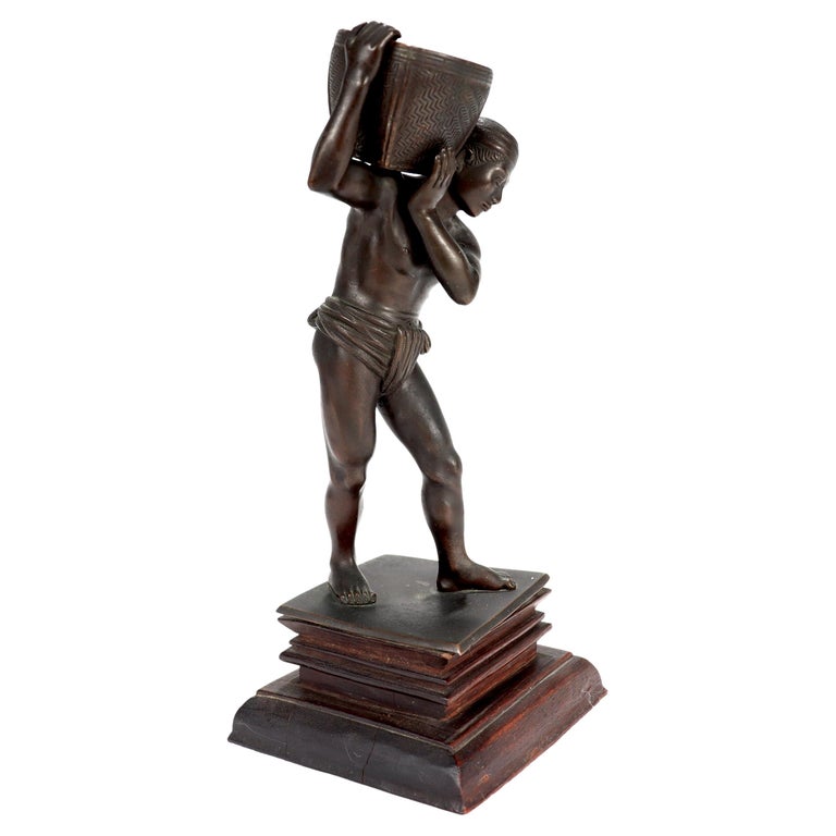 Old or Antique Pegu Burmese Bronze Statue of Man Carrying Basket on ...