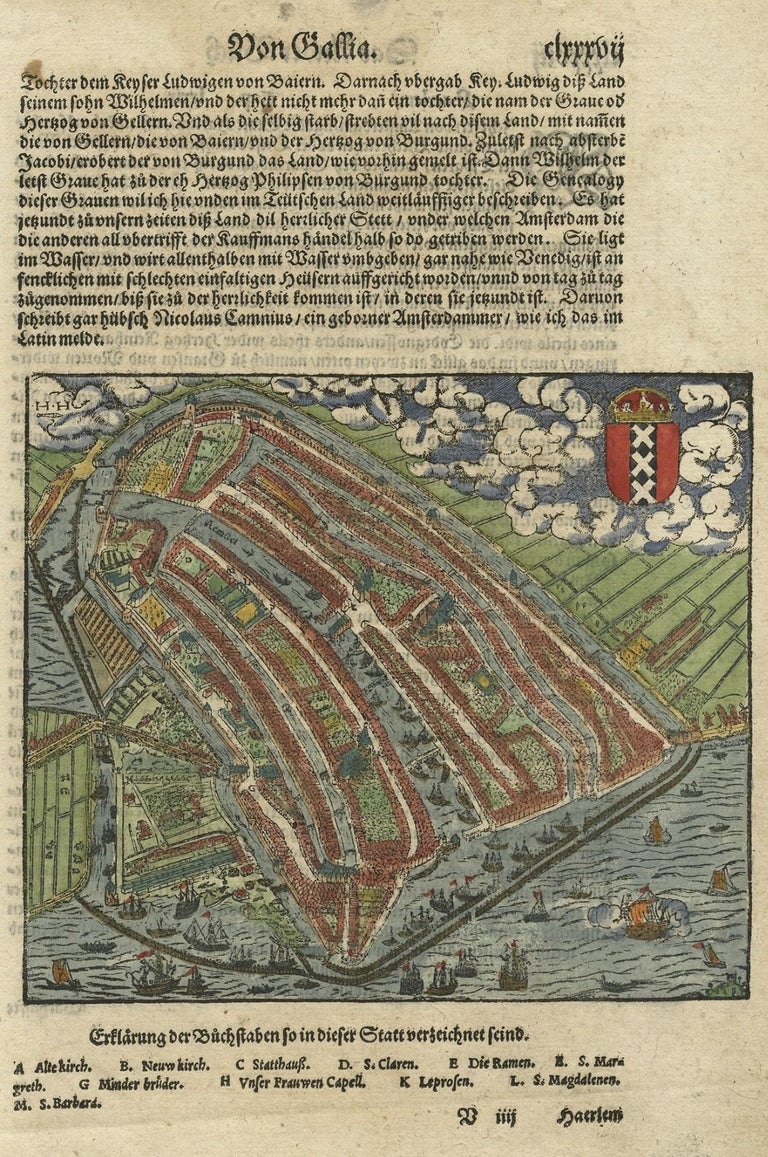 Old Original Hand-Colored Engraving of a Bird's-eye Plan of Amsterdam ...