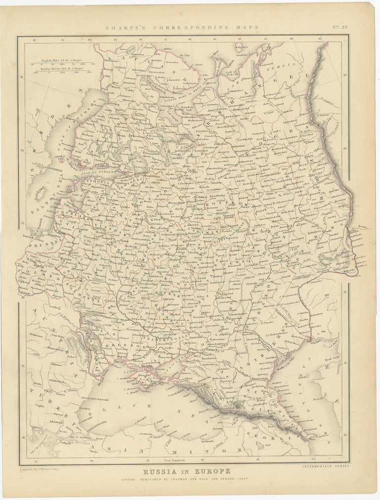 Old Original Map of Russia in Europe, 1849 For Sale at 1stDibs
