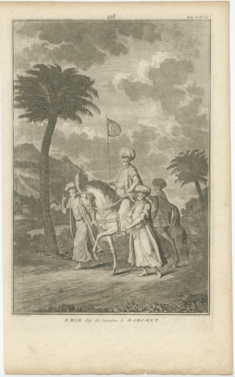 Old Original Print of an Islamic Emir on a Horse, 1727 For Sale at 1stDibs