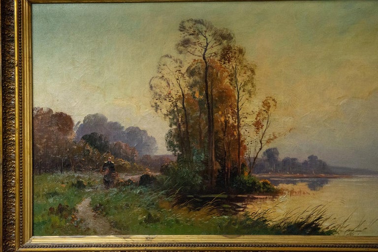Old Painting "River with Boat" For Sale at 1stDibs