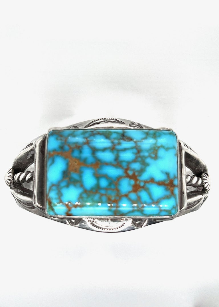 Old Pawn Navajo Native American Silver and Matrix Turquoise Cuff ...