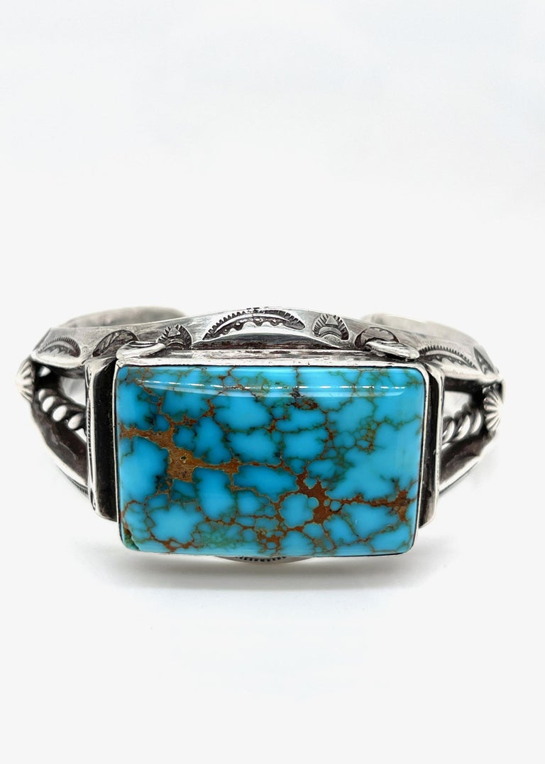 Old Pawn Navajo Native American Silver and Matrix Turquoise Cuff ...