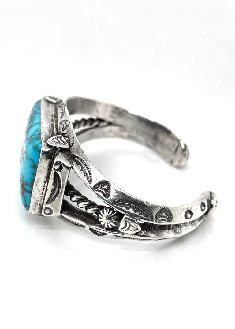 Old Pawn Navajo Native American Silver and Matrix Turquoise Cuff ...