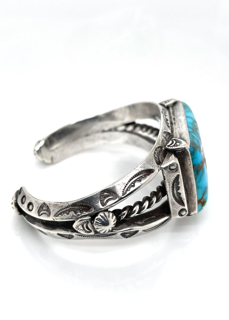 Old Pawn Navajo Native American Silver and Matrix Turquoise Cuff ...