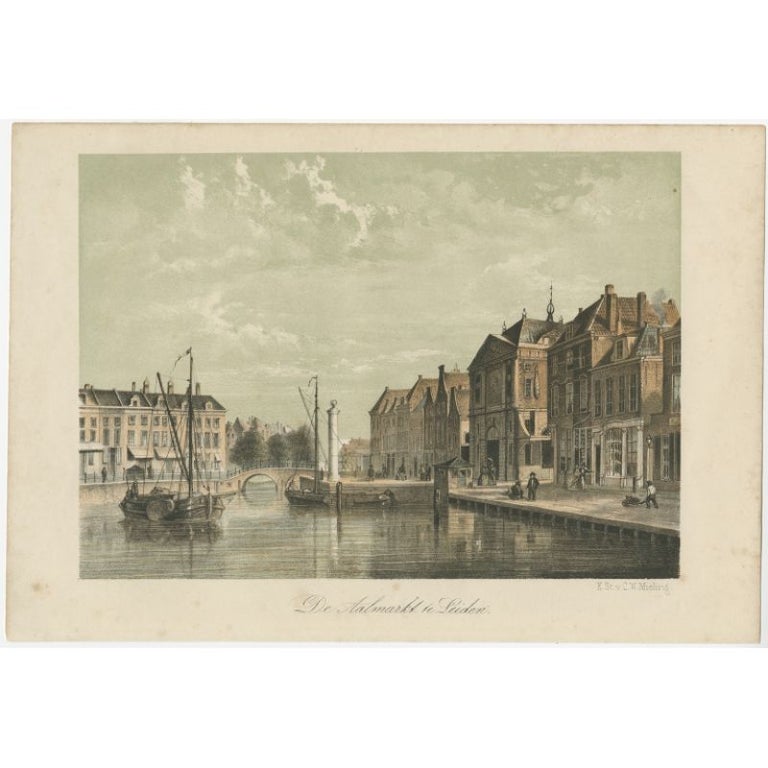 Old Print of the 'Aalmarkt' of Leiden, University City in the ...