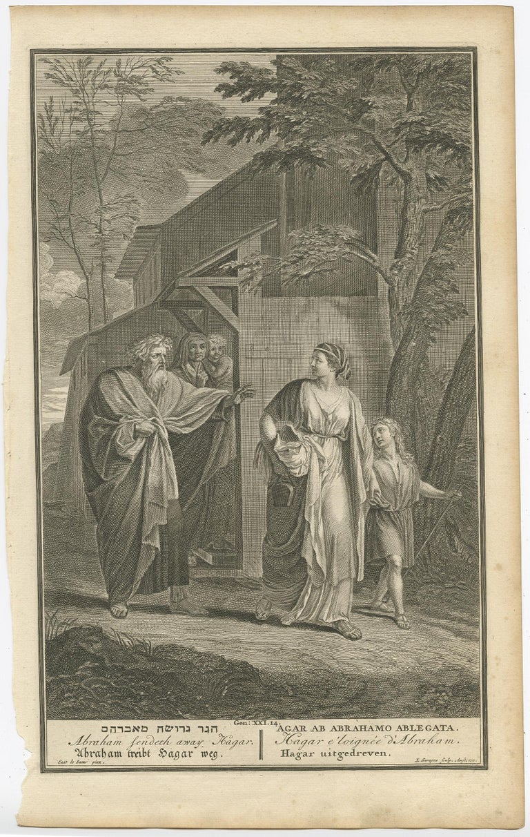 Old Religious Engraving of Abraham Sending Hagar Away as in Genesis ...