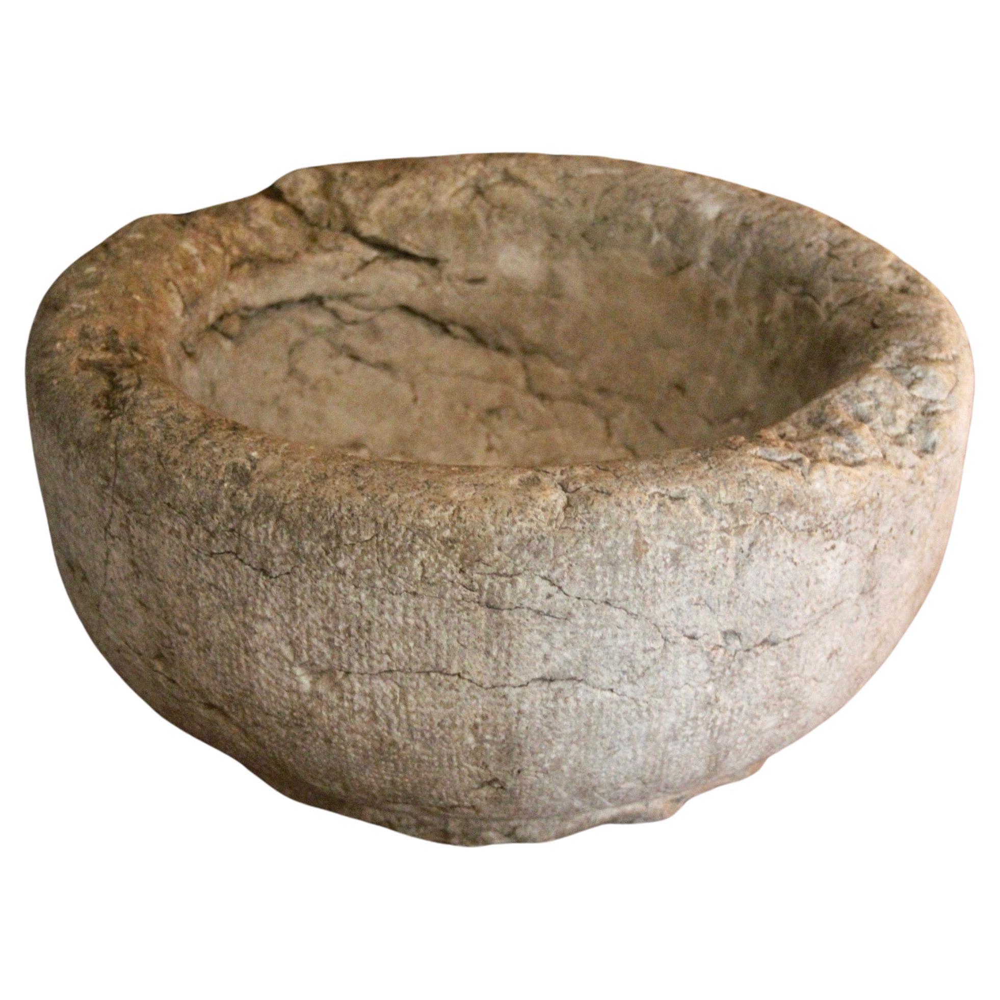 Old stone big mortar with damage For Sale at 1stDibs