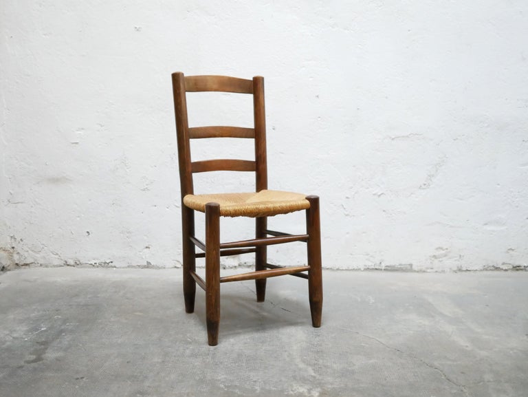 Old Wooden Straw Country Chair For Sale at 1stDibs