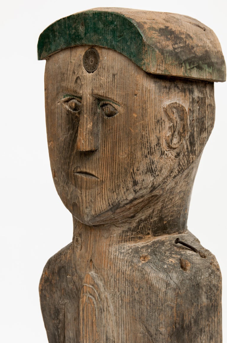 Old Wooden Tribal Statue from West Nepal, Mid-20th Century, Steel Plate ...