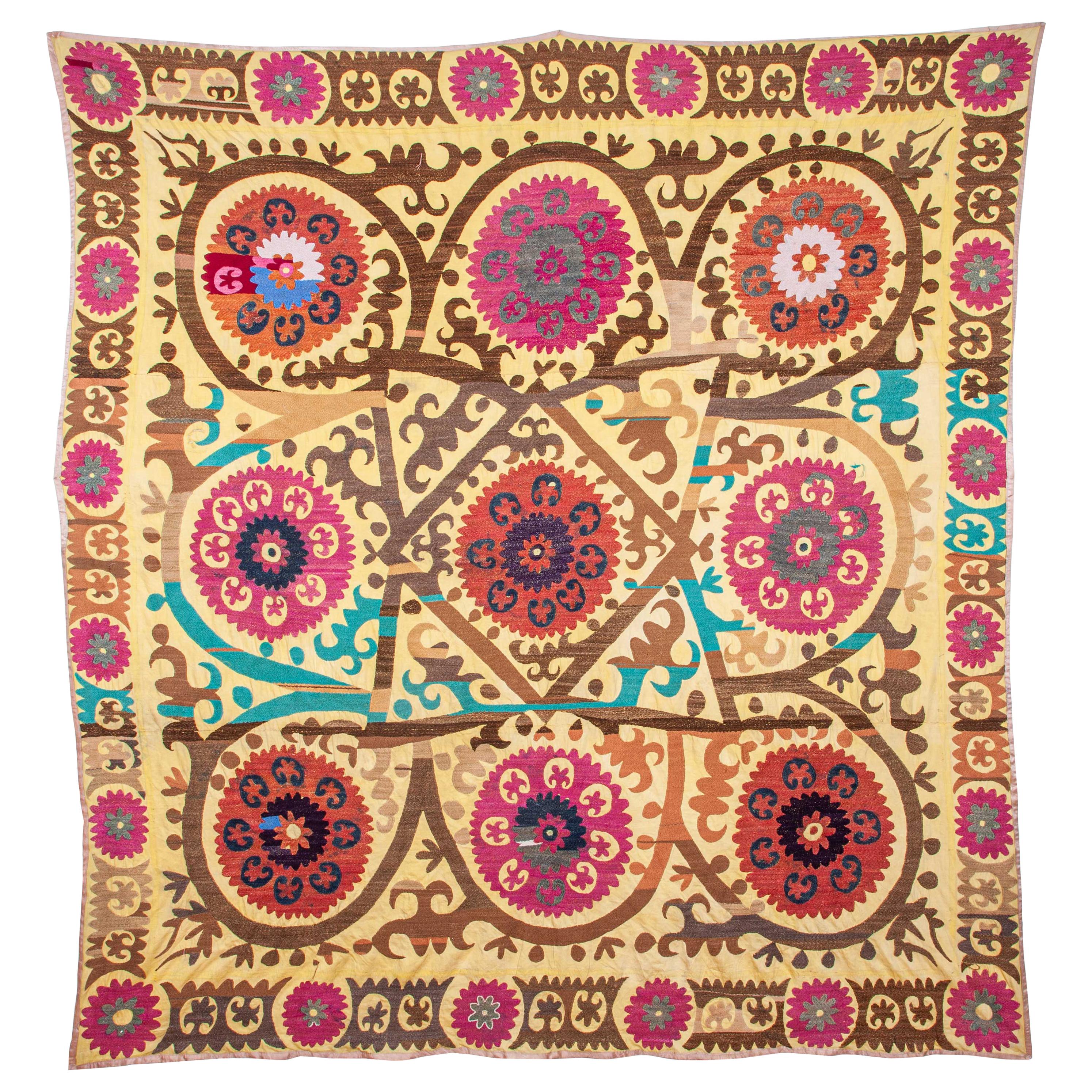 Old Yellow Ground Suzani from Samarkand Uzbekistan, Mid-20th Century ...