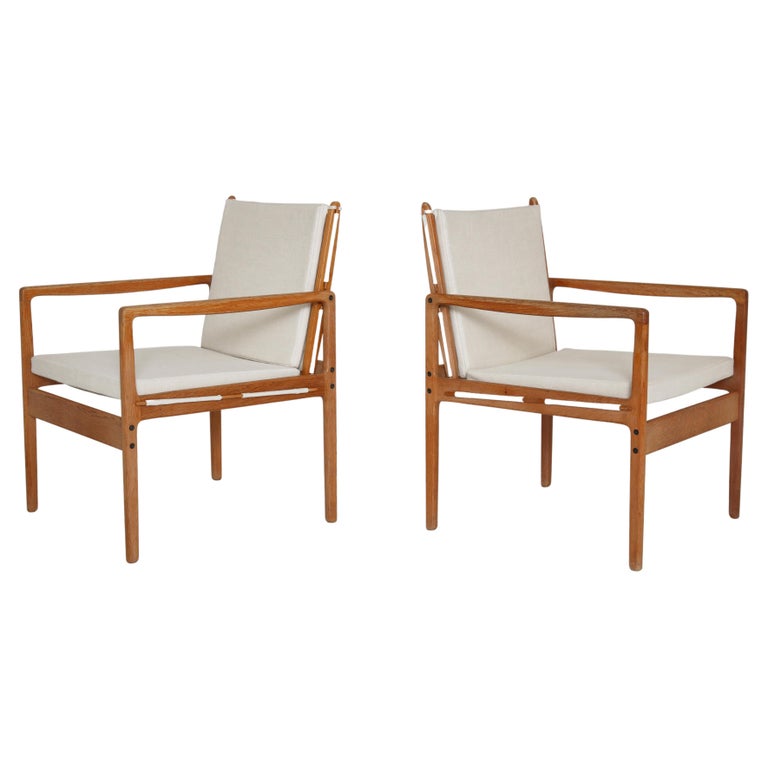 Ole Wanscher Safari Chairs in Oak and Light Canvas, Danish Modern ...