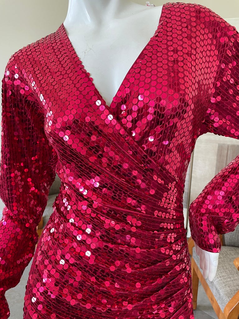 Oleg Cassini 1970's Red Sequin Disco Era Dress For Sale at 1stDibs