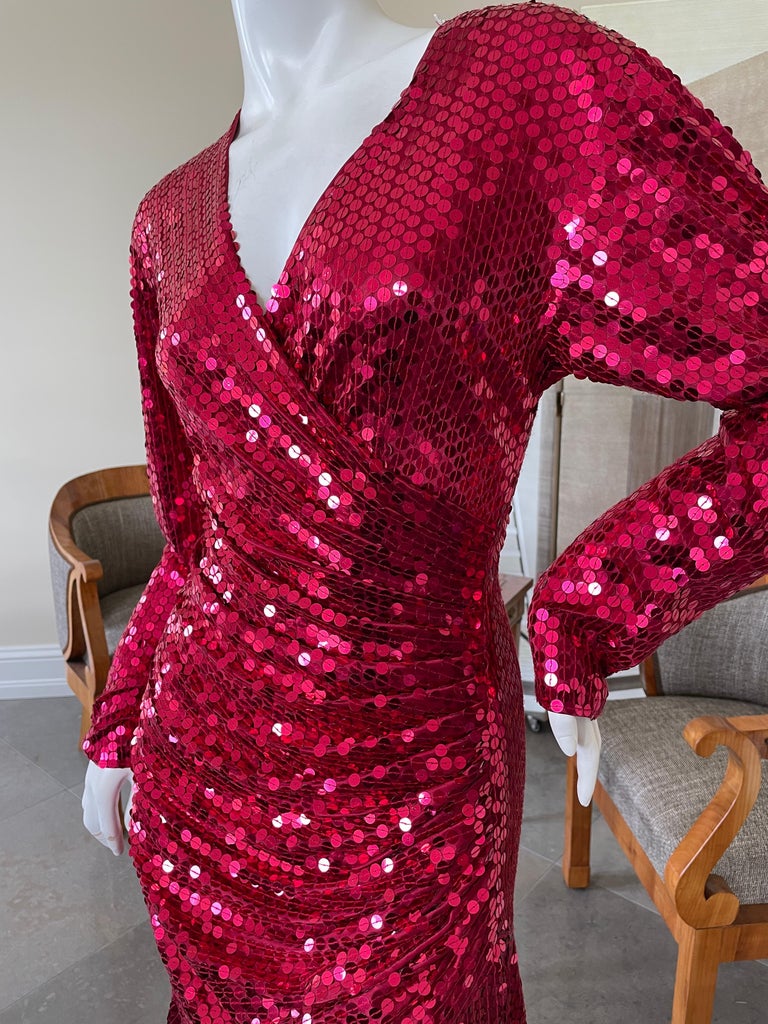 Oleg Cassini 1970's Red Sequin Disco Era Dress For Sale at 1stDibs