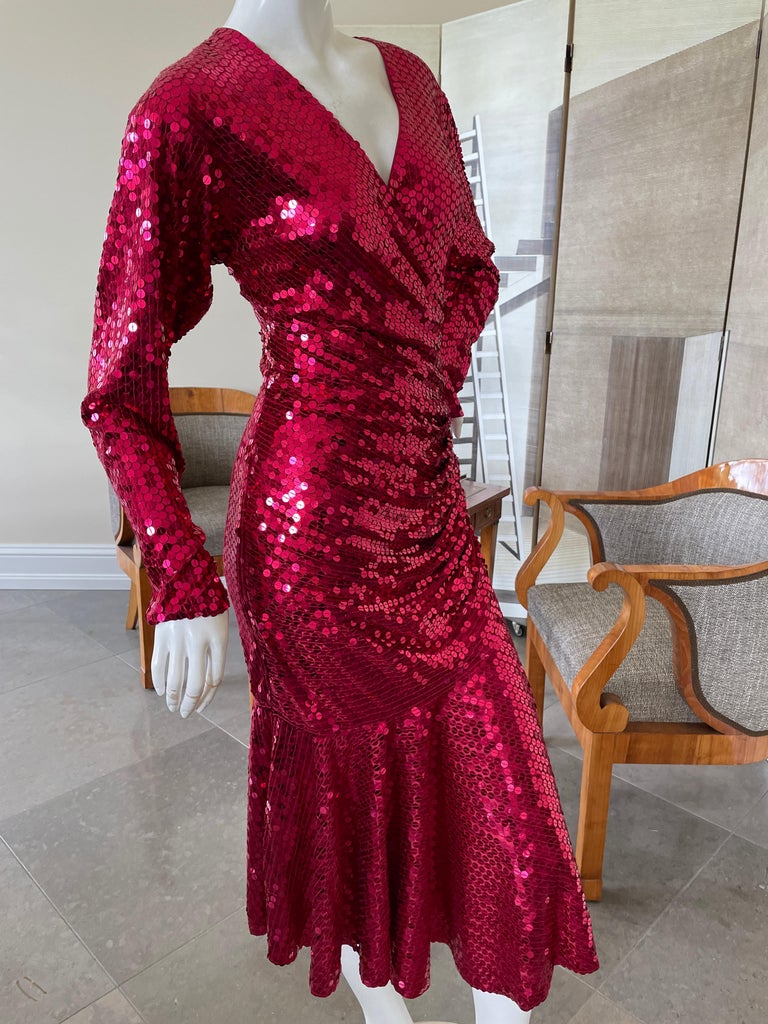 Oleg Cassini 1970's Red Sequin Disco Era Dress For Sale at 1stDibs
