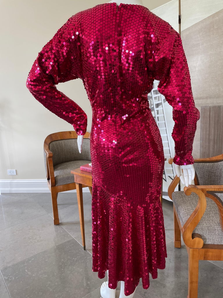 Oleg Cassini 1970's Red Sequin Disco Era Dress For Sale at 1stDibs