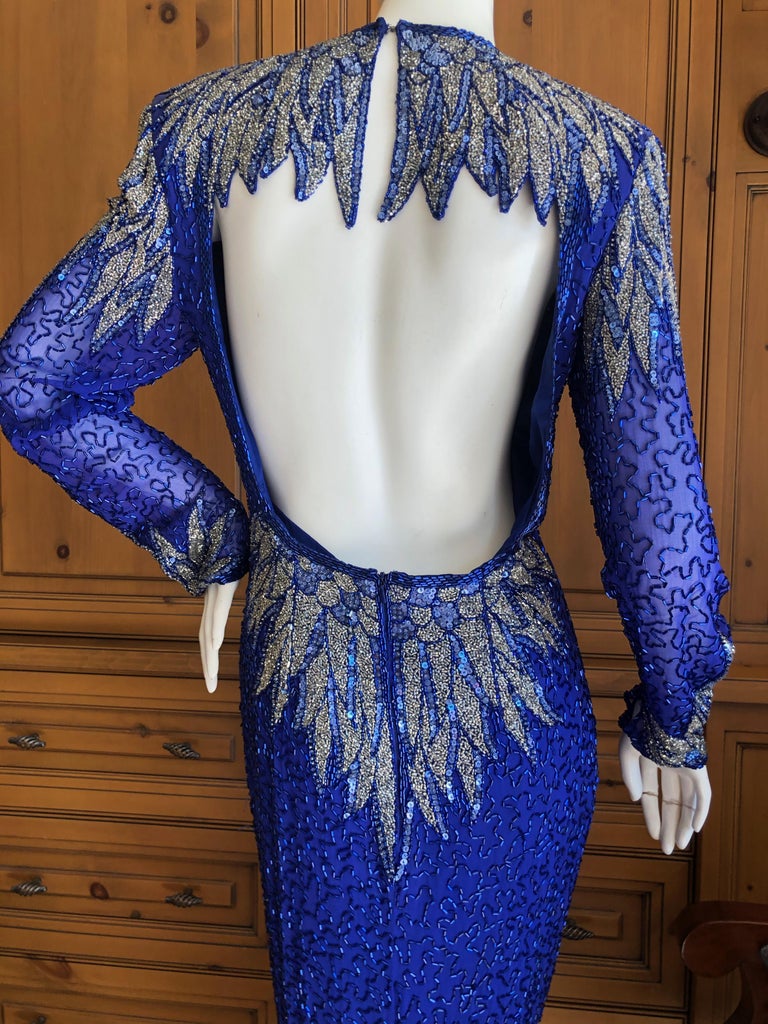 Oleg Cassini Seventies Sequin Beaded Backless Evening Dress For Sale at ...