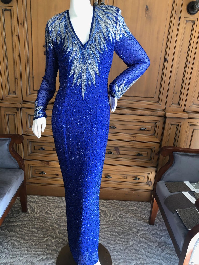 Oleg Cassini Seventies Sequin Beaded Backless Evening Dress For Sale at ...