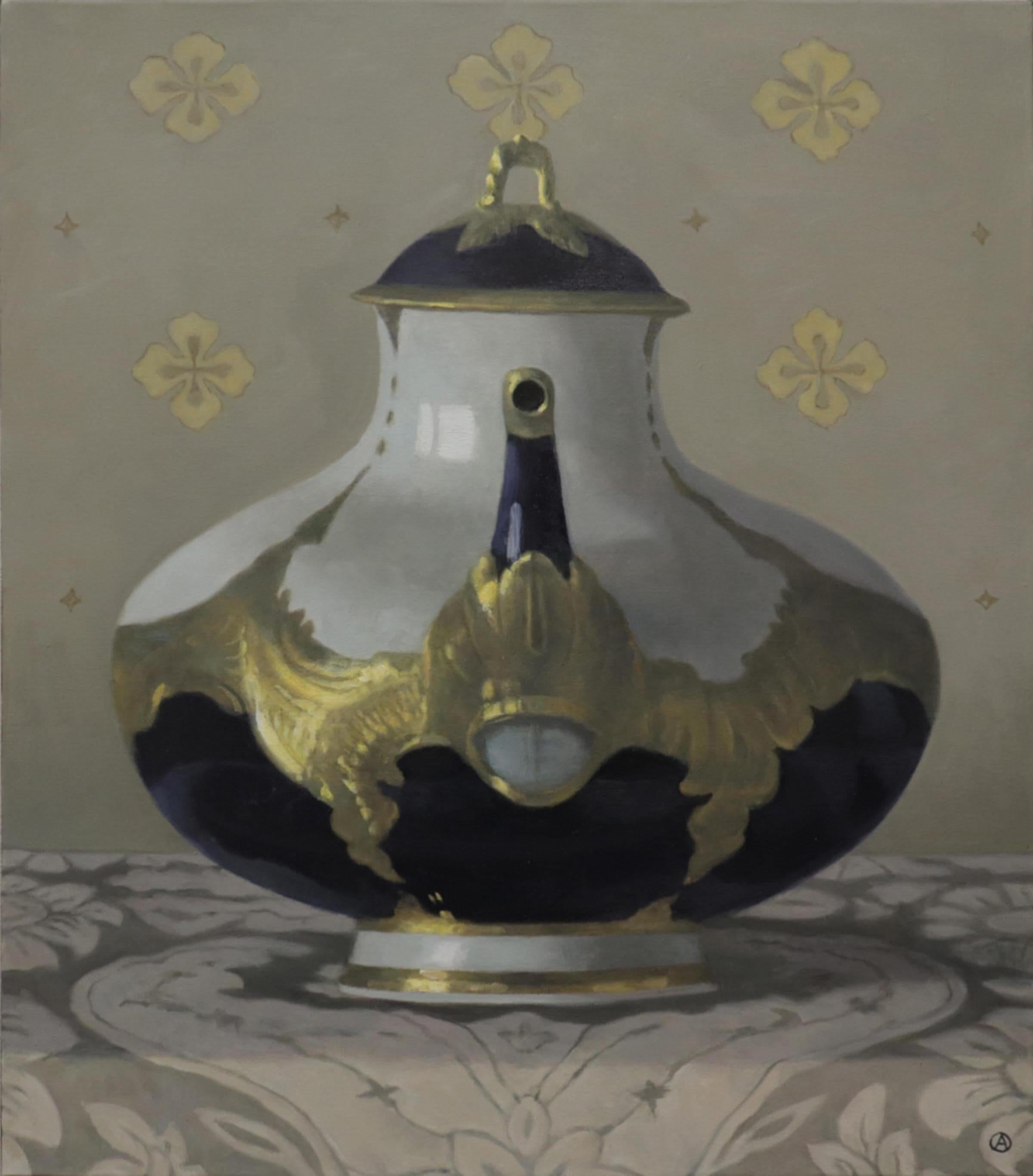 Olga Antonova - TEAPOT WITH BLACK HANDLE, still-life, old teapot, black ...