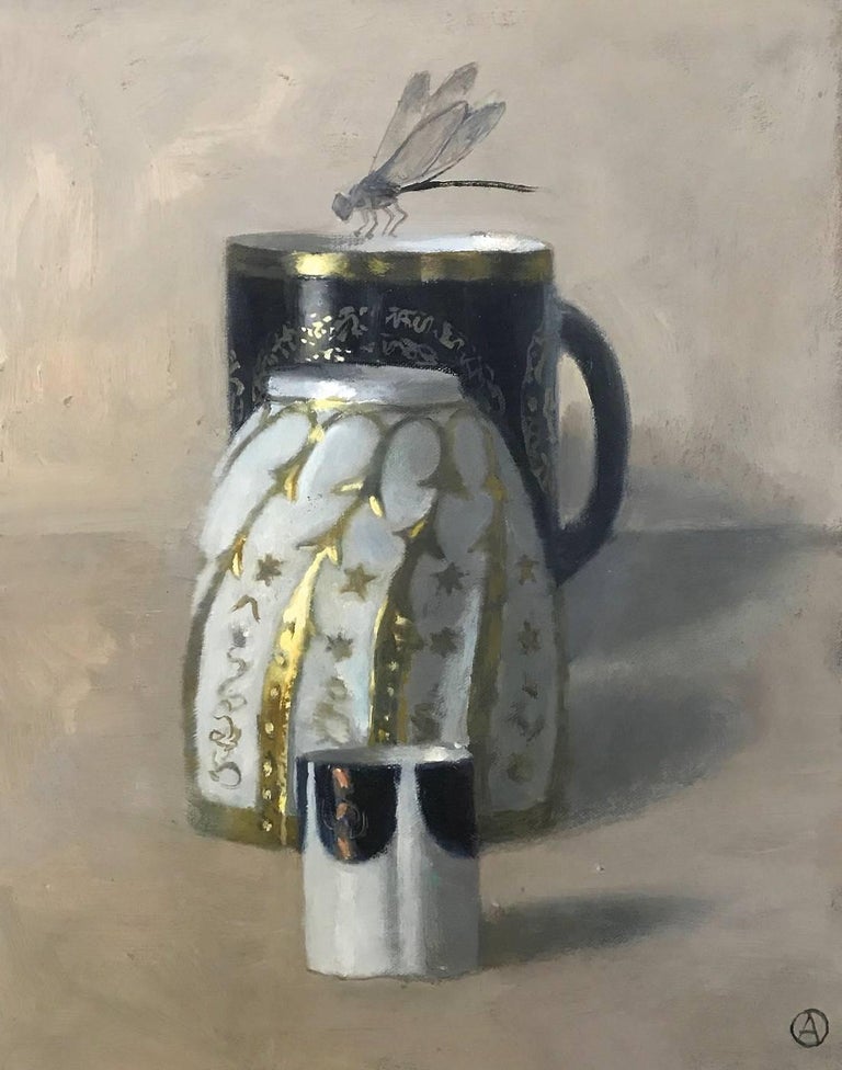 Olga Antonova - Three Cups in Blue, White and Gold with Dragon Fly at ...