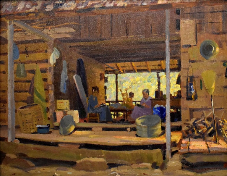 Olin Travis - "SHELLING PEAS" Dallas / Arkansas / Colorado Artist 1920s ...