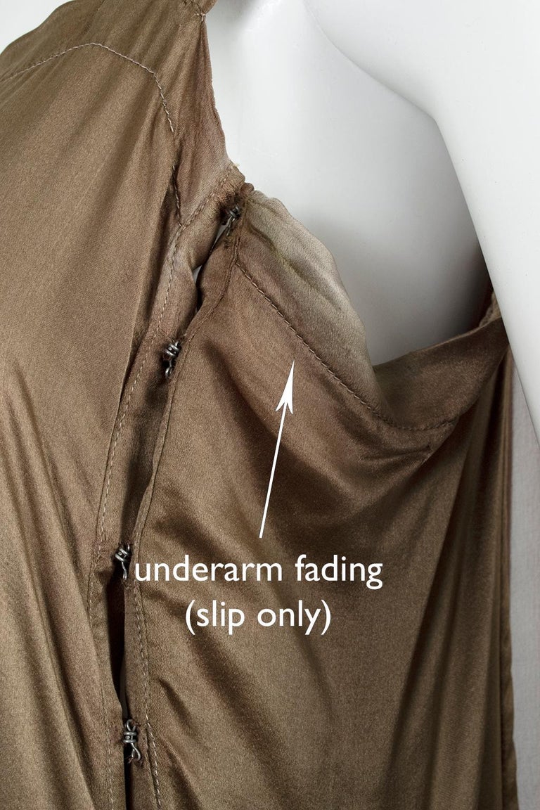 Olive Brown Split-Shoulder Tabard Flapper Dress with Hip Rosettes – S ...