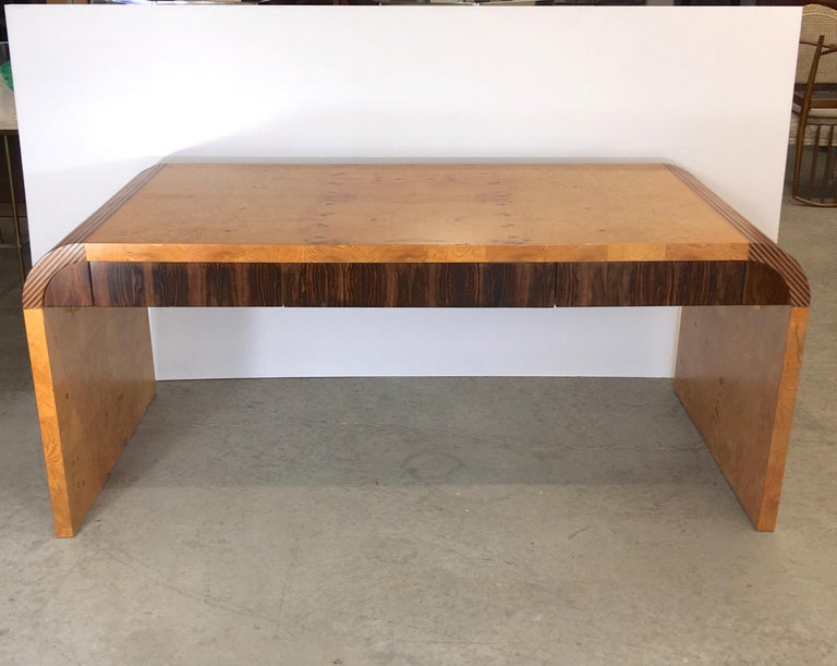 Olive Burl and Macassar Waterfall Executive Desk by Henredon at 1stDibs