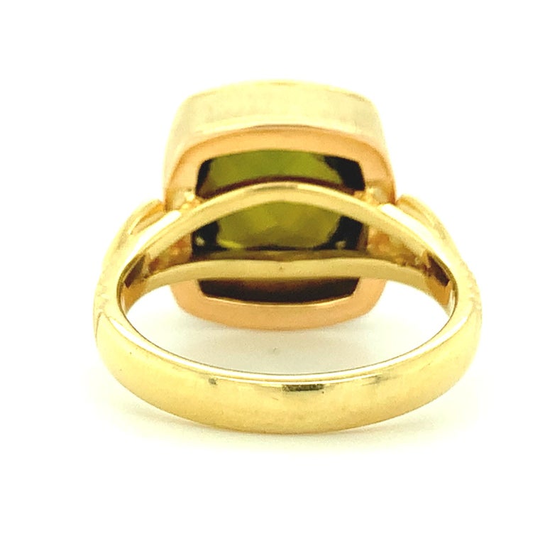 Olive Color Tourmaline Cushion and Diamond Yellow Gold Bezel Signet ...