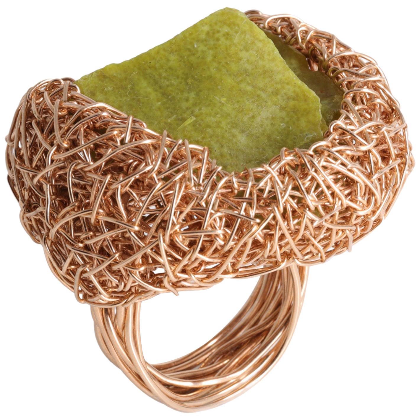 Raw Chrysoprase in Gold Woven Statement Cocktail Ring by Sheila Westera ...