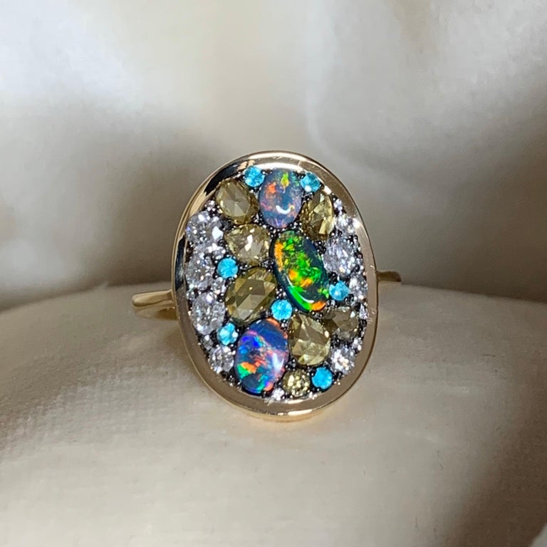 Olive Green Rose-Cut Diamond Black Lightning Ridge Opal, Paraïba ...