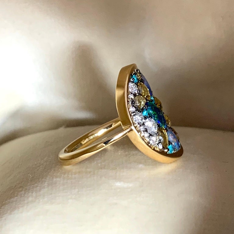 Olive Green Rose-Cut Diamond Black Lightning Ridge Opal, Paraïba ...