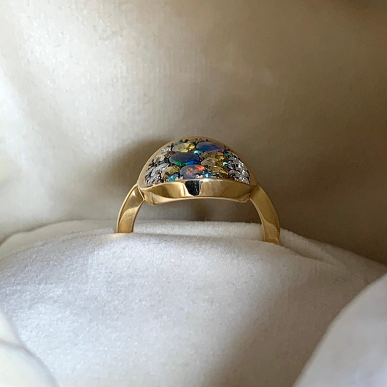 Olive Green Rose-Cut Diamond Black Lightning Ridge Opal, Paraïba ...