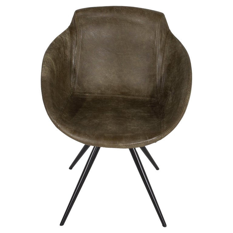 Olive Leather Club Dining Chair For Sale at 1stDibs