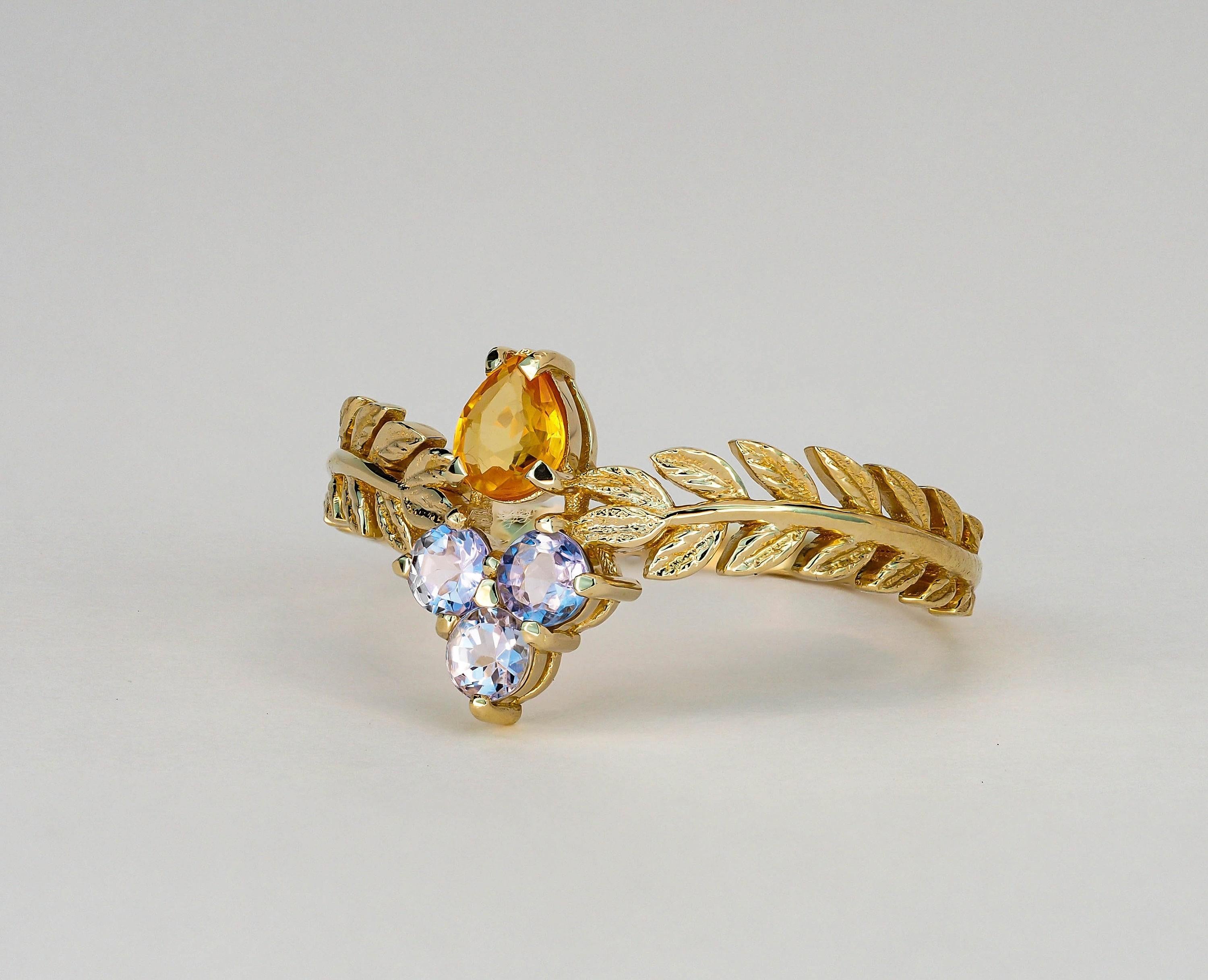 Olive leaves 14k gold ring For Sale at 1stDibs