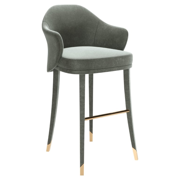 Olive Velvet Modern Bhutan Bar Stool For Sale at 1stDibs