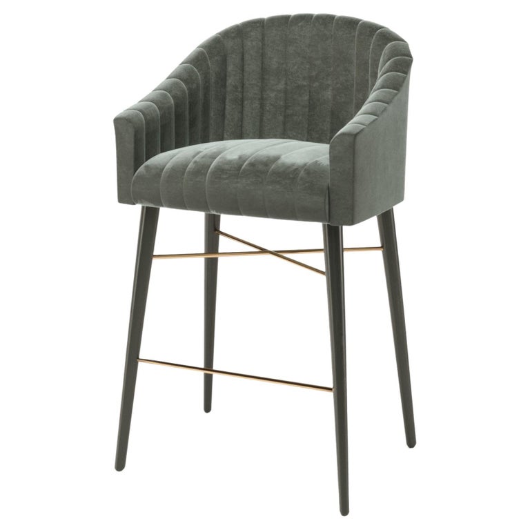 Olive Velvet Modern Uphostery Bar Stool For Sale at 1stDibs
