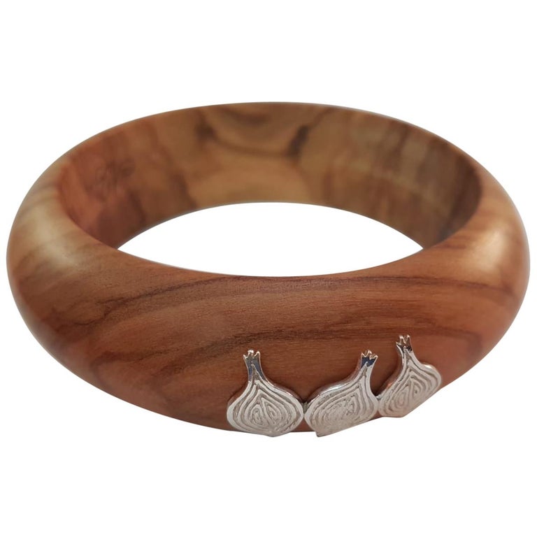 Olive Wood Silver Bangle For Sale at 1stDibs