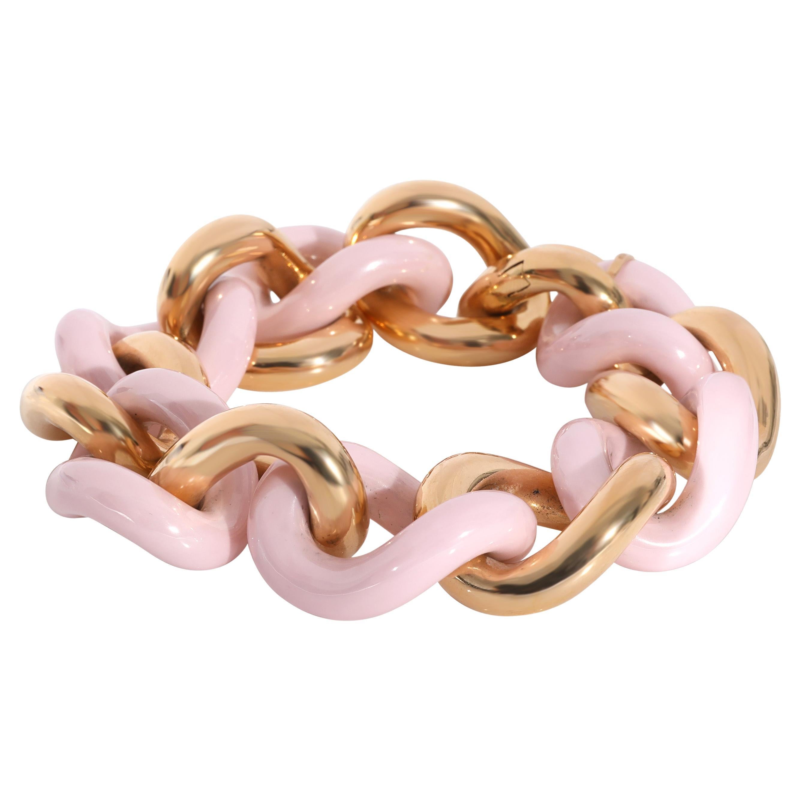 Pink Ceramic Groumette Bracelet 18 Karat Rose Gold For Sale at 1stDibs