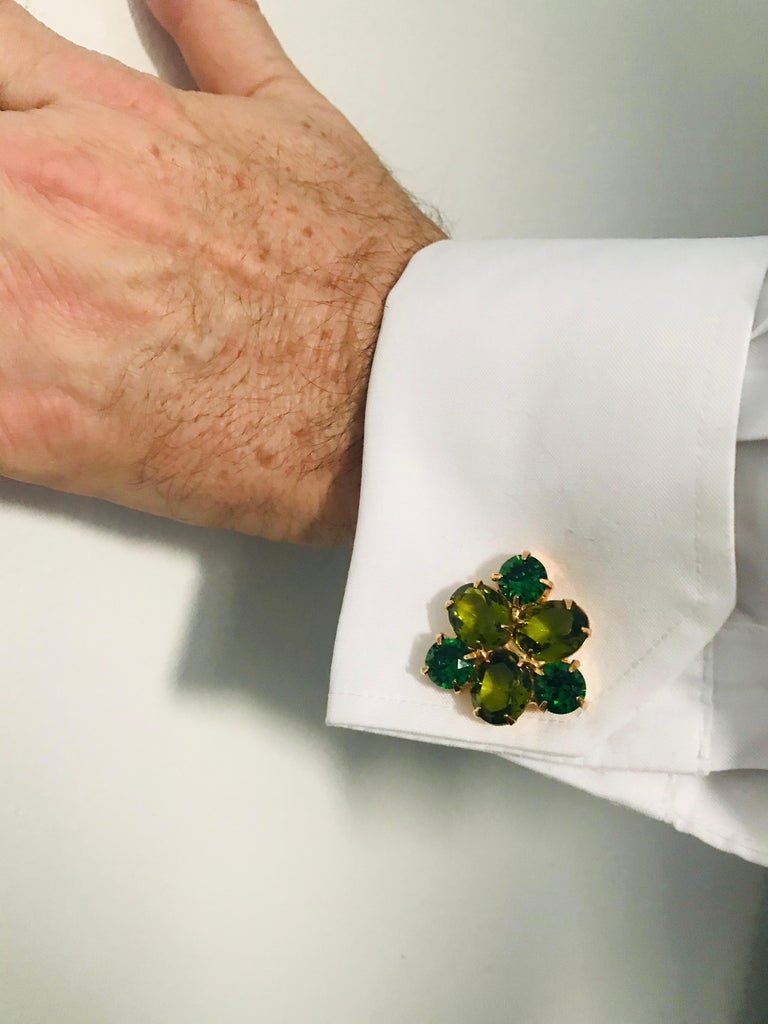 Olivine Austrian Crystal Cuff Links For Sale at 1stDibs