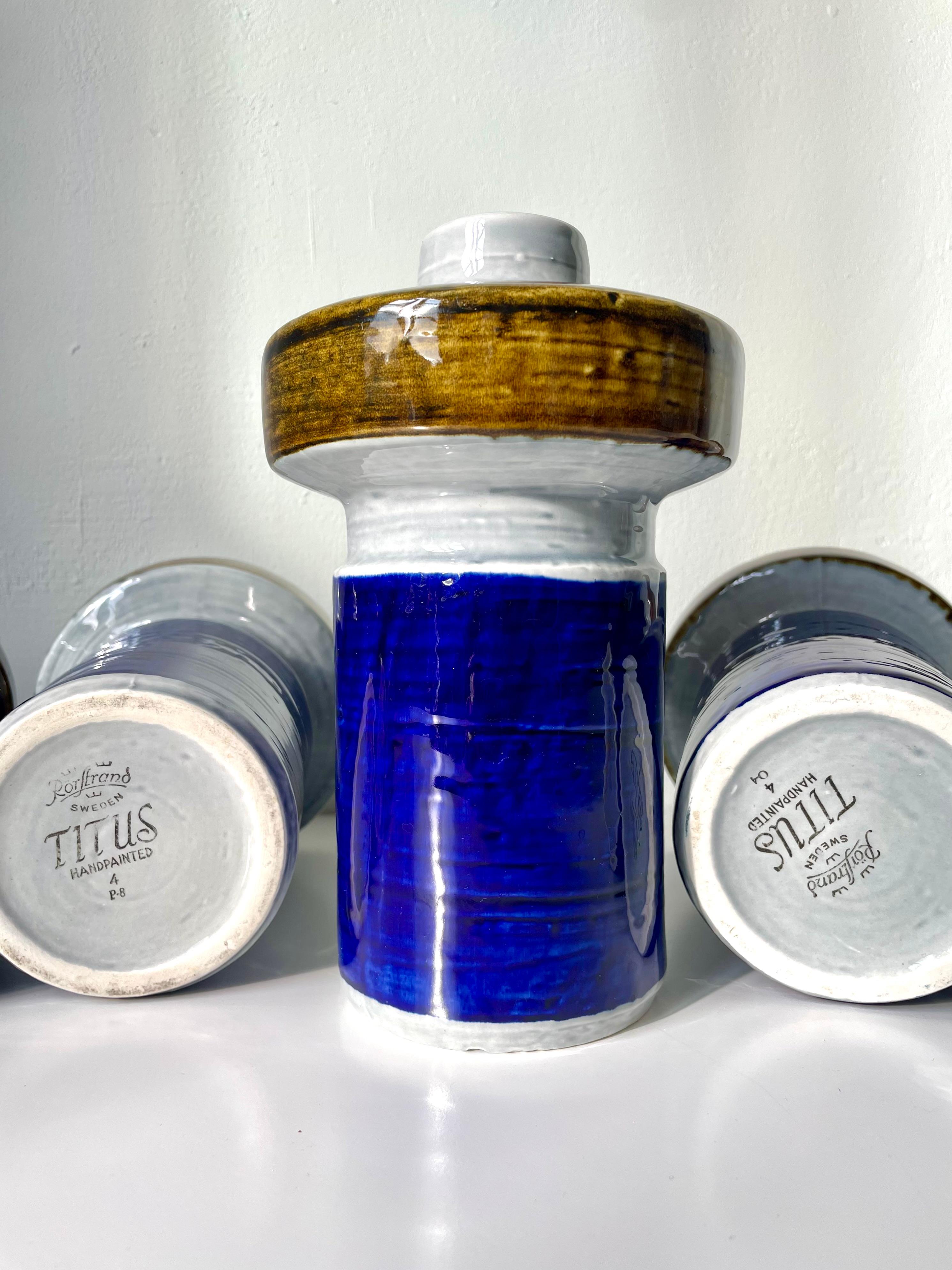 Olle Alberius for Rörstrand Ceramic Blue, Ochre Vase, 1960s For Sale at ...