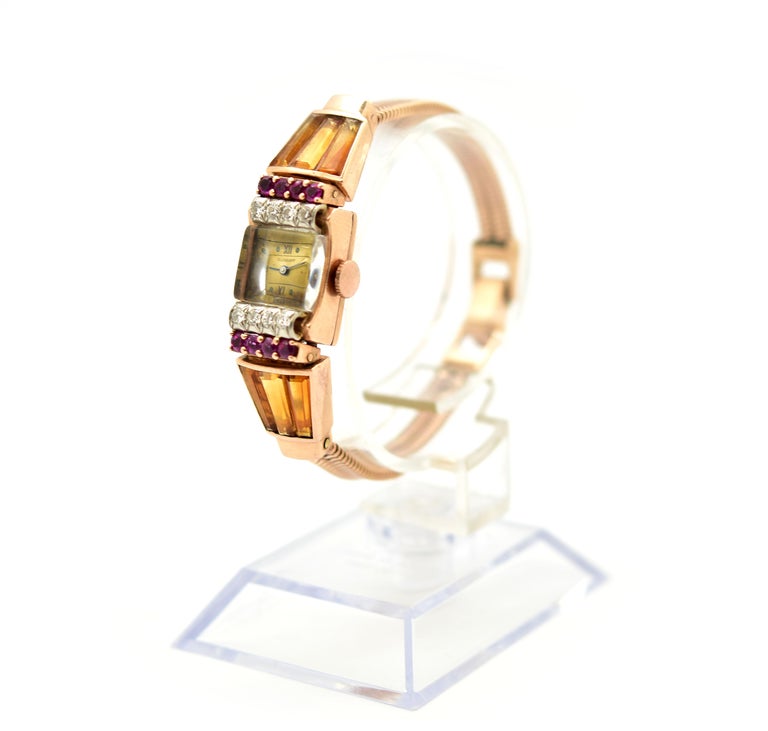Ollendorff Ladies Rose Gold Diamond Ruby Citrine Vintage mechanical ...