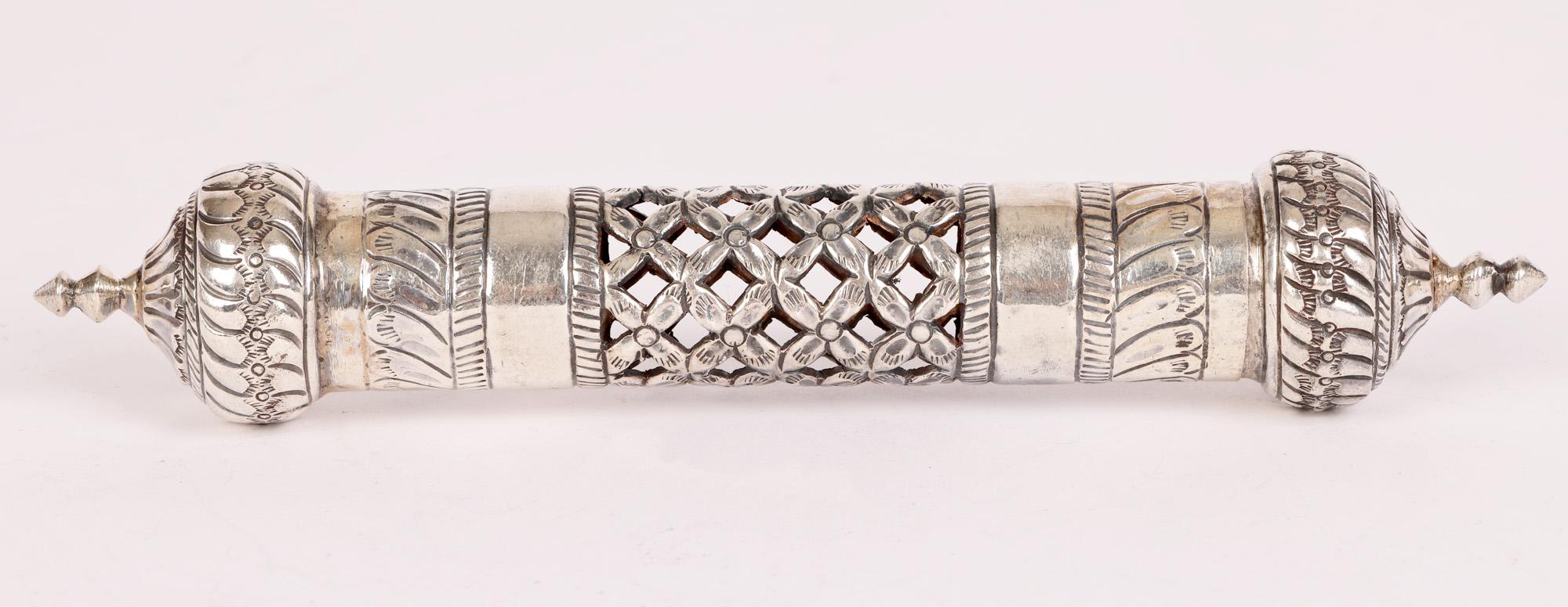 Omani Pair Silver Pierced Floral Pattern Scroll or Document Holders For ...