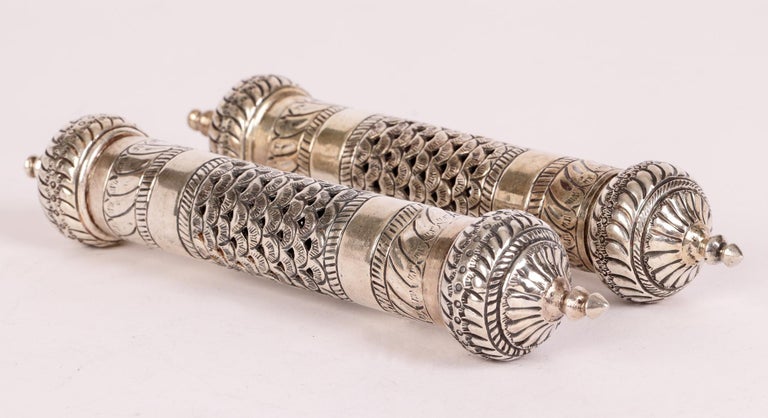Omani Pair Silver Pierced Scroll or Document Holders For Sale at 1stDibs