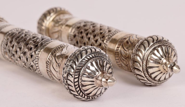 Omani Pair Silver Pierced Scroll or Document Holders For Sale at 1stDibs
