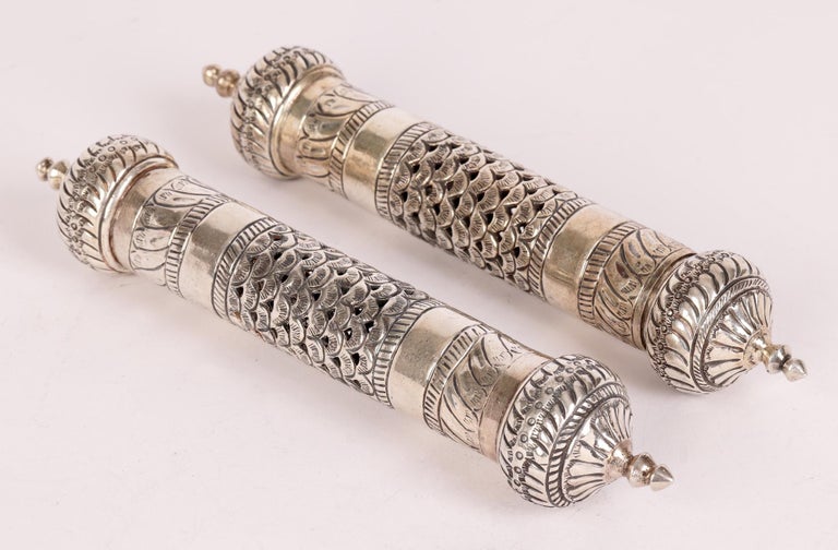 Omani Pair Silver Pierced Scroll or Document Holders For Sale at 1stDibs